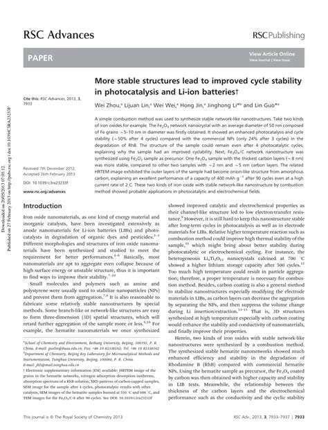 Pdf More Stable Structures Lead To Improved Cycle Stability In
