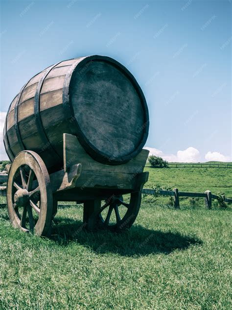 Premium Photo Wine Barrel In Green Grass Field In Vintage Tone