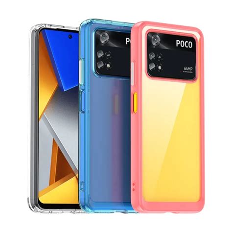 For Poco M4 Pro Case Hard Clear Translucent Soft Frame Phone Bumper