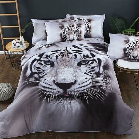 New Fashion Bedroom 3d Lifelike White Tiger Bedding Set 123 Pcs Duvet Cover Set Pillowcases