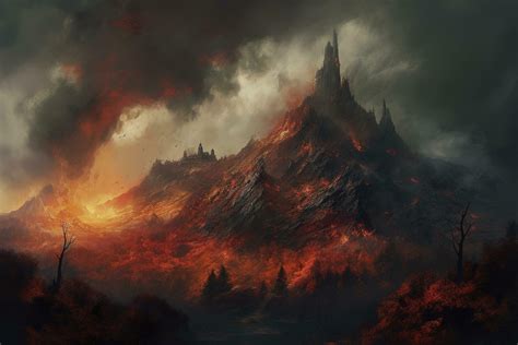 Concept Art Illustration Of Mordor Land Mount Doom Volcano In Mordor