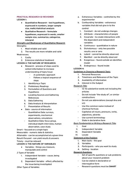Practical Research Q1 Reviewer Pdf Quantitative Research Statistics