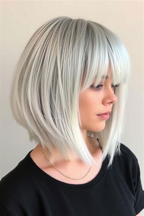 25 Chic Icy Platinum Long Bob Hairstyles Sleek Silver Bob With Soft