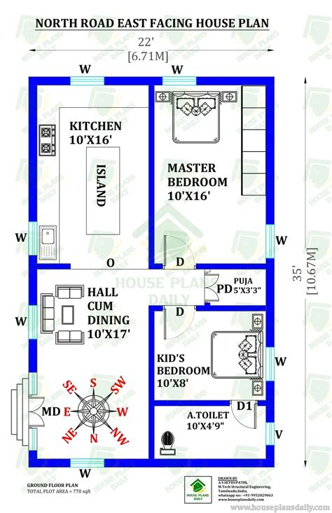 East Facing 2 Bhk House Plan Simple Floor Plan Houseplansworld
