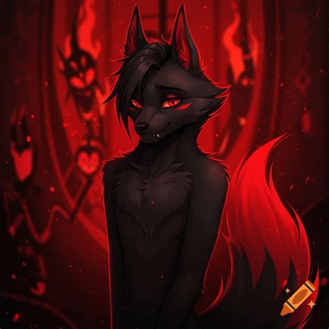 An Anime Style Black Hellhound Character With Long Hair Red Eyes And