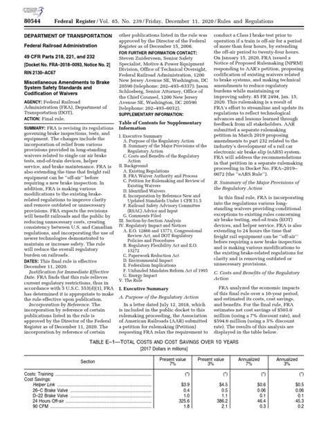 Fra Brake Safety Standards Download Free Pdf Train Rulemaking