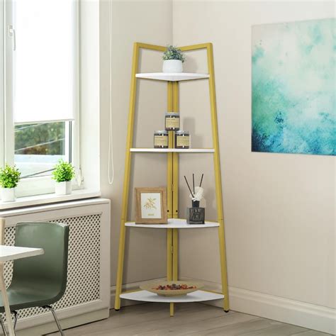 Caphaus Tall Corner Shelf Stand 4 Tier Display Shelves Ladder Corner