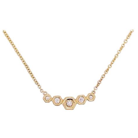 Diamond Bar Necklace 14 Karat Yellow Gold Curved Round Bar