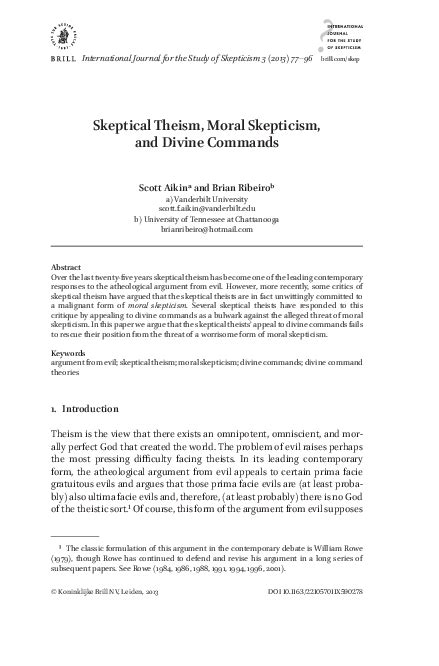 Pdf Skeptical Theism Moral Skepticism And Divine Commands