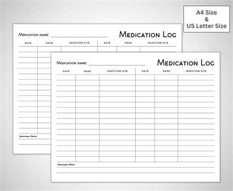 Medication Tracker Minimalist Injection Log Medication Log