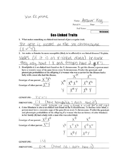 sex linked traits practice key pdf