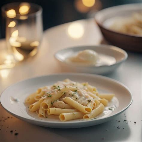 Premium Photo Plate Of Delicious Pasta With White Sauce On Table