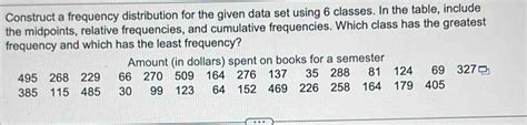 Construct A Frequency Distribution For The Given Data Set Using 6 Classes In The Table I
