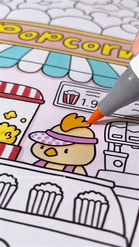Join The Fun At Our Vibrant Popcorn Store With Our Cute Chick Staff Coco Wyo Coloring Book