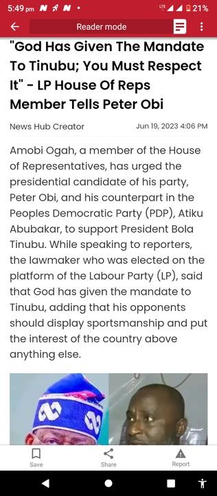 Amobi Ogah God Has Given The Mandate To Tinubu Lp Rep Tells Obi