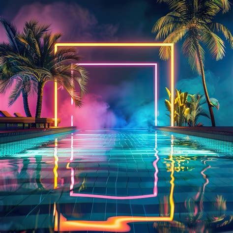 Abstract Geometric Pool Party Background With Neon Lines Summer Light Music Show Scene Premium