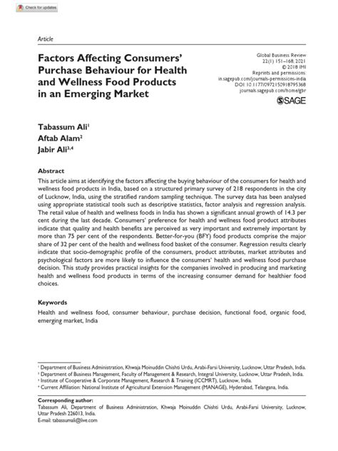Ali Et Al 2018 Factors Affecting Consumers Purchase Behaviour For Health And Wellness Food