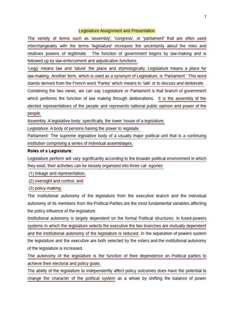 Legislature Assignment And Presentation Pdf Legislature Impeachment