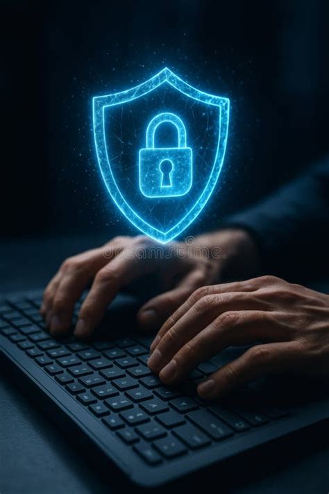 Cybersecurity On Display A Person Types On A Keyboard While A Digital