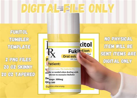 Fukitol Pill Bottle Tumbler Wrap Template 20oz Skinny Tapered Digital