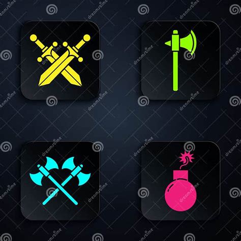 Set Bomb Ready To Explode Crossed Medieval Sword Crossed Medieval