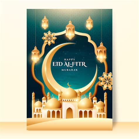 Free Vector Realistic Hari Raya Idul Fitri Vertical Poster Template