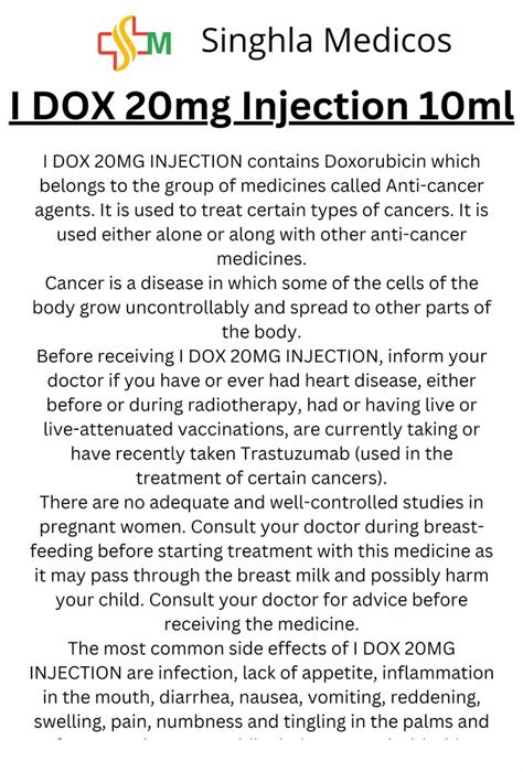 I Dox 20mg Injection 10ml At ₹ 3250 Vial Doxorubicin Hydrochloride Injection In New Delhi Id