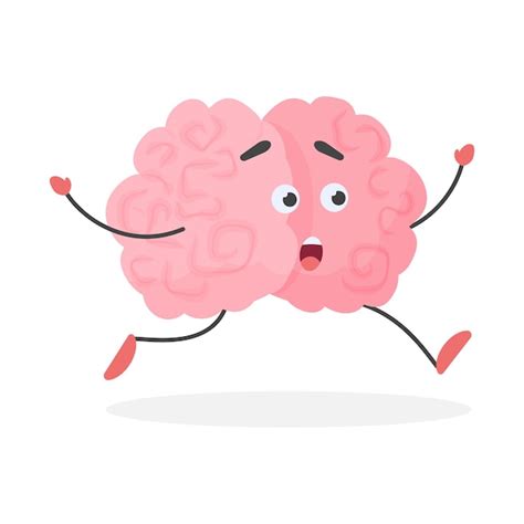 Premium Vector Cute Human Brain Character Running Funny Mascot In Shock From Surprise