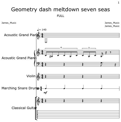 Geometry Dash Meltdown Seven Seas Sheet Music For Piano Violin