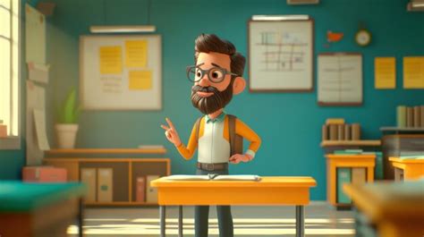 3d Animated Classroom With A Teacher In Glasses Explaining At The Front