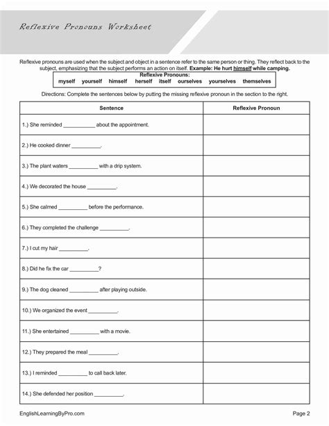 Reflexive Pronouns Worksheet Editable Fillable Printable Pdf