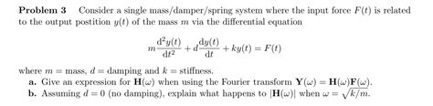 Solved Problem 3 Consider A Single Massdamperspring System