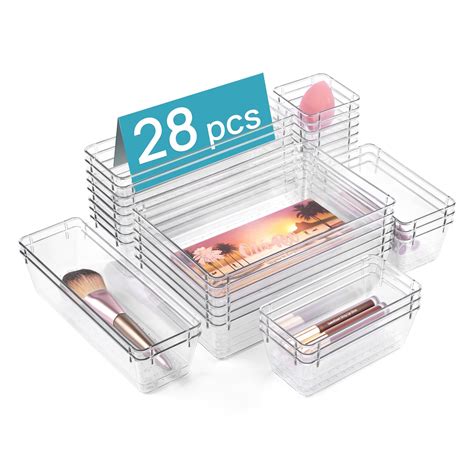 Vtopmart 28 Pcs Clear Plastic Drawer Organizers Set 4 Size Bathroom