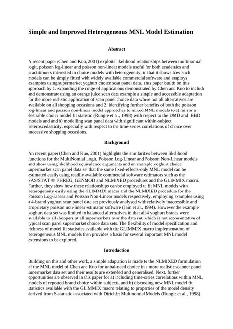 Pdf Simple And Improved Heterogeneous Mnl Model Estimation