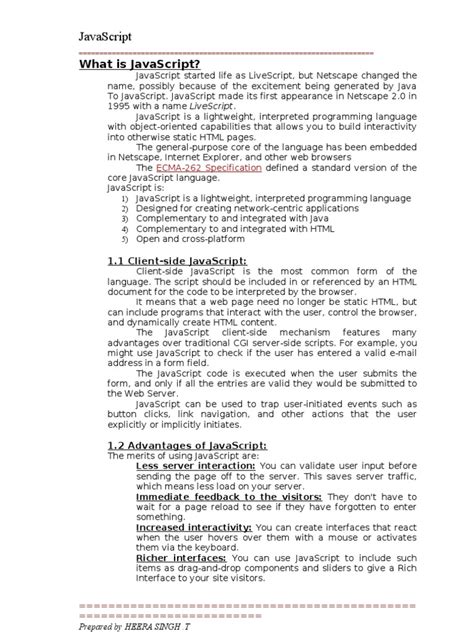 Javascript Notes By Heera Singh Bellary Download Free Pdf Java