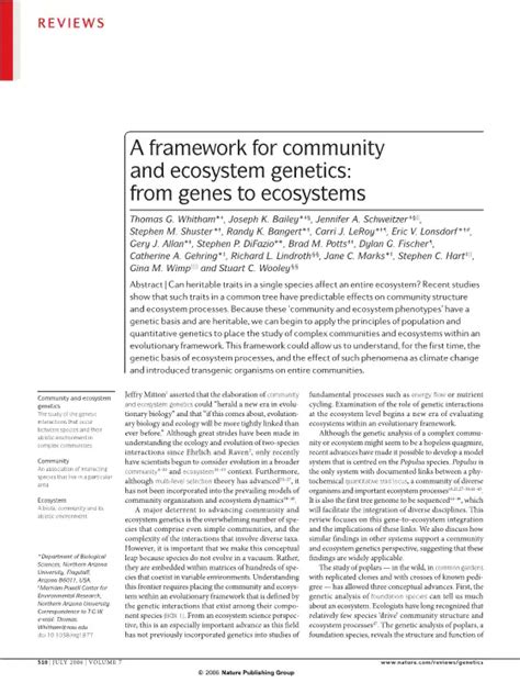 A Framework For Community And Ecosystem Genetics From Genes To