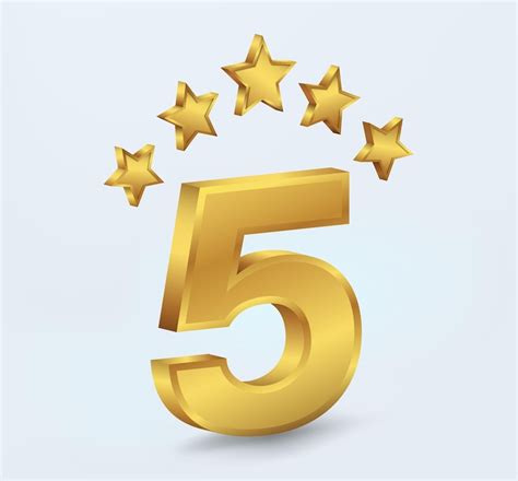 Cinco Estrellas Doradas Con El Número 5 Aislado Sobre Fondo Blanco