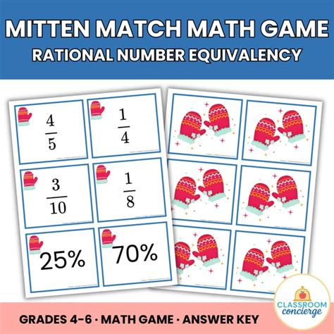 Mitten Match Math Game Rational Number Equivalency By Classroom Concierge