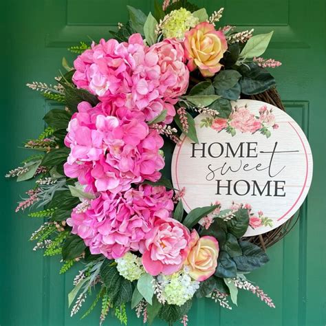 Home Sweet Home Wreath Sign Pink Home Sweet Home Door Sign Home Sweet