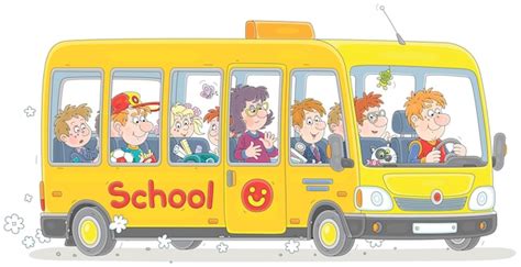 Premium Vector Small Yellow School Bus With A Smiling Driver And