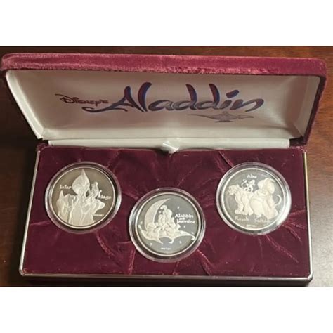 Disney Aladdin One Troy Ounce 999 Fine Silver Coins Set Of 3 Boxed