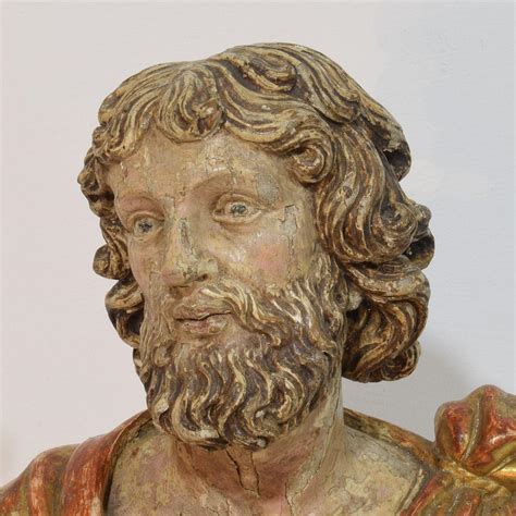 17th 18th Century Italian Hand Carved Wooden Reliquary Bust Of A Saint