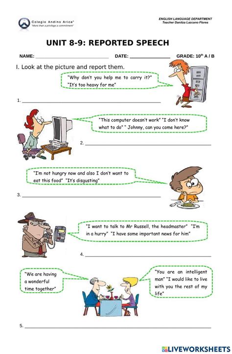 Reported Speech 10th Grade Online Exercise For Live Worksheets
