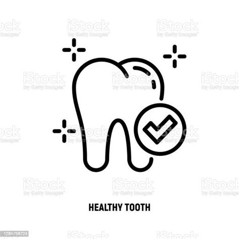 Healthy Tooth Thin Line Icon Tooth With Check Mark Preventive Dentistry