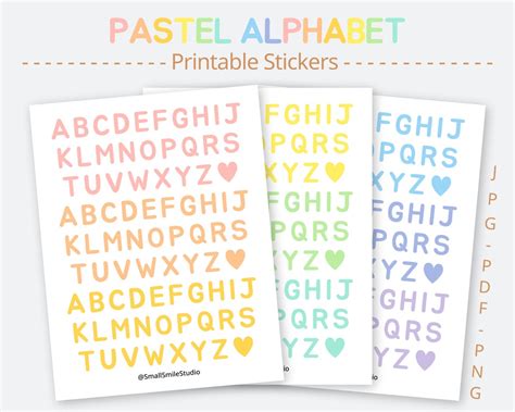 Pastel Alphabet Printable Stickers 3 Sheets Planner Etsy