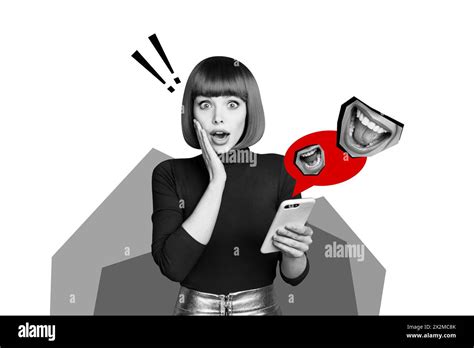 Creative Collage Young Amazed Girl Shocked Reaction Smartphone Textbox