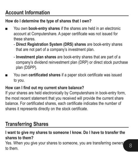 Computershare Explains Book Entry Drs Shares And Plan Shares On Their General Transfer Form