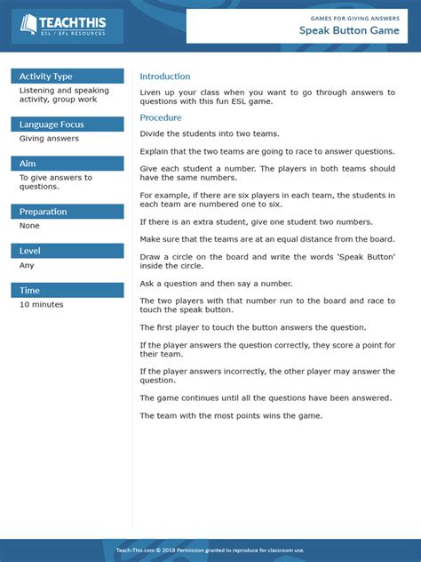 Speak Button Game Pdf