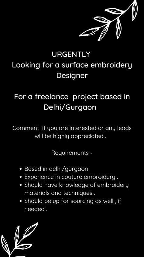 Himani Sachdeva On Linkedin Urgently Looking For A Freelance Surface Embroidery Designer Any