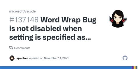 Word Wrap Bug Is Not Disabled When Setting Is Specified As Disabled · Issue 137148 · Microsoft